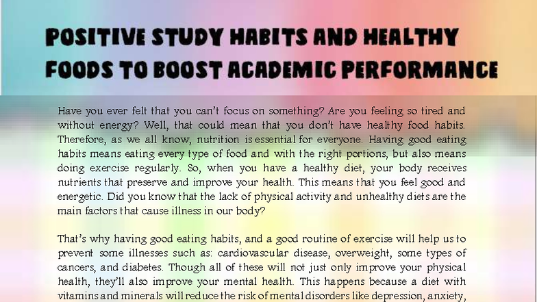 Healthy Eating & Study Habits for Academic Success: Language Group 1 ...