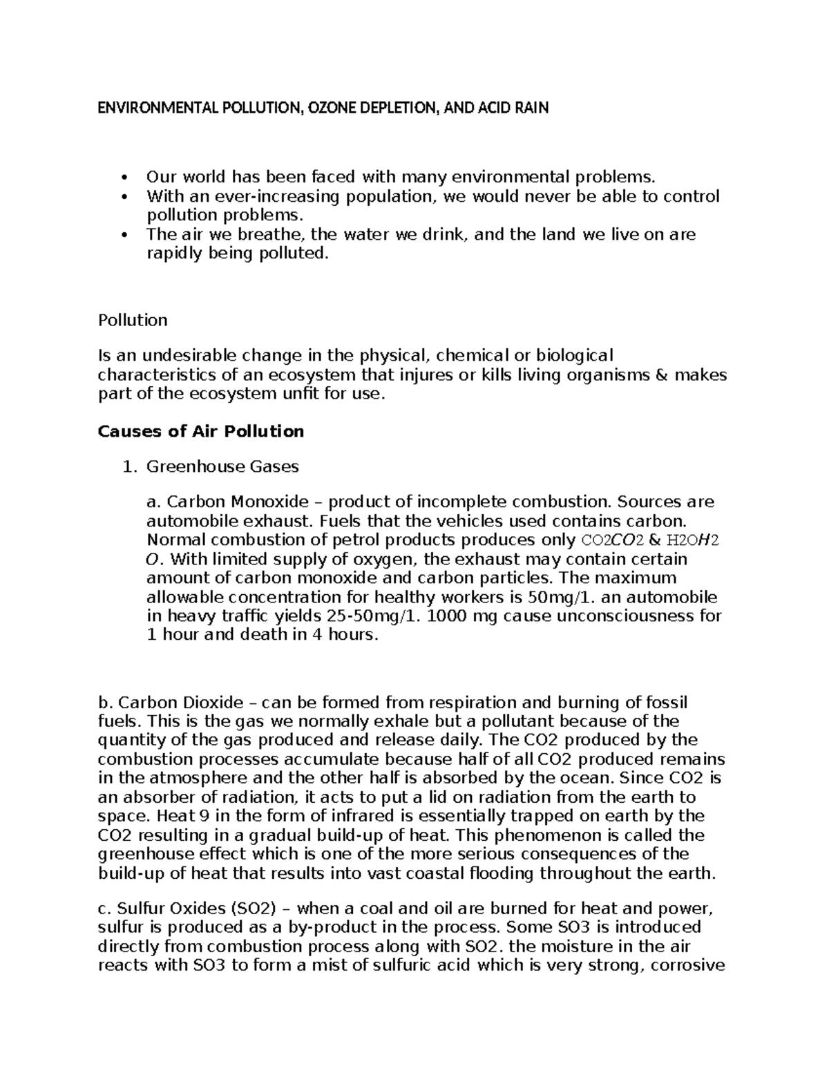 Lesson#17: Environmental Pollution, Ozone Depletion & Acid Rain - Studocu