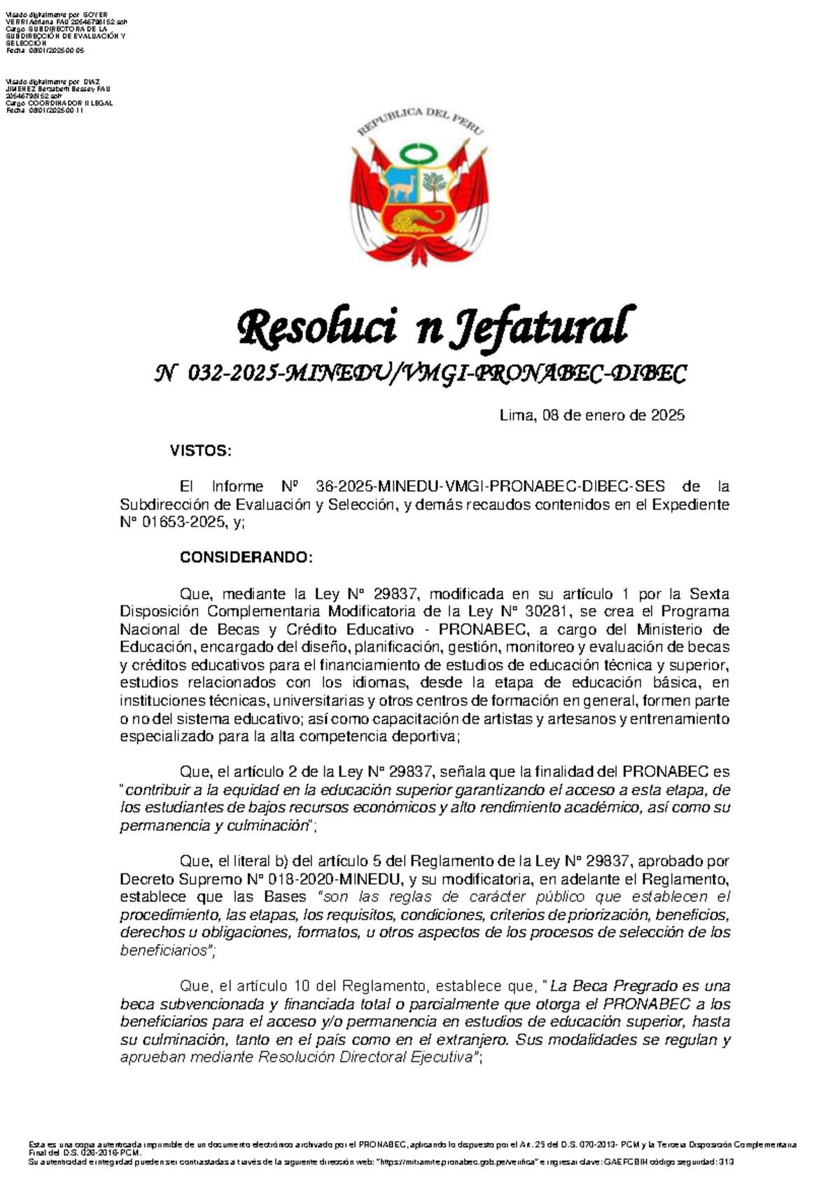 6355041 rj n 032 2025 minedu vmgi pronabec dibec - Resolución Jefatural ...