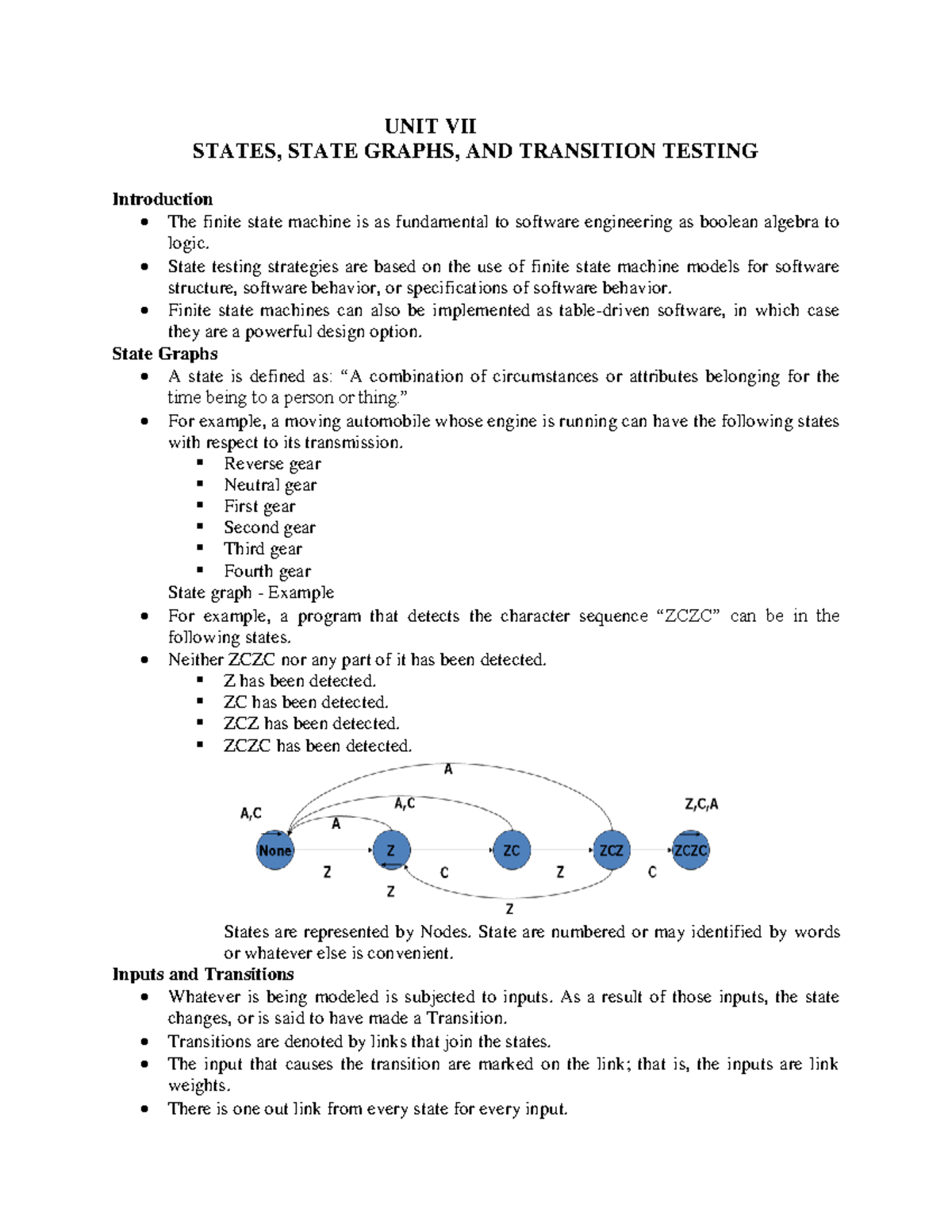 States, States Graphs and Transition Testing - UNIT VII STATES, STATE ...