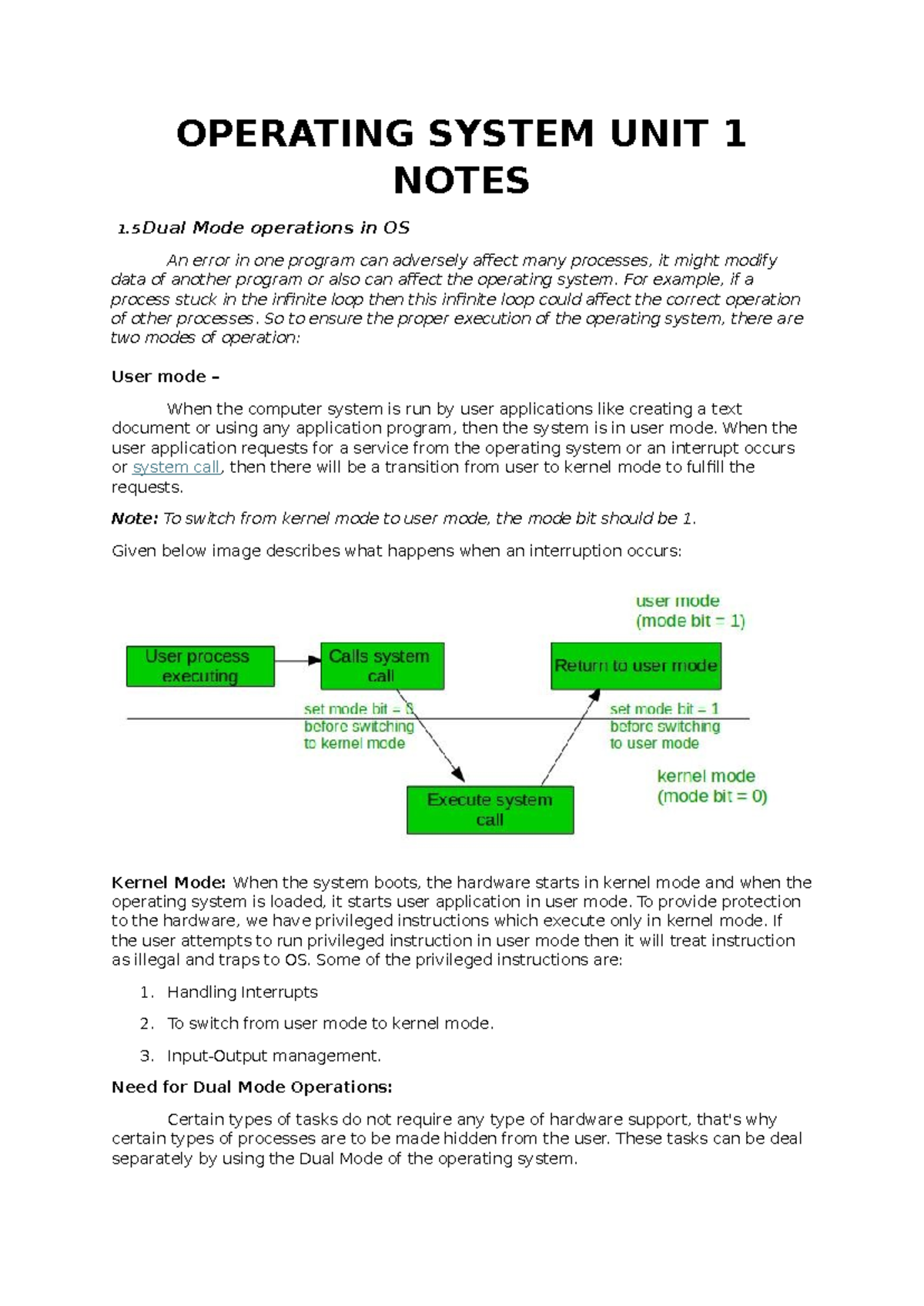 GE Operating System Unit 1 Notes: Dual Mode Operations Explained - Studocu
