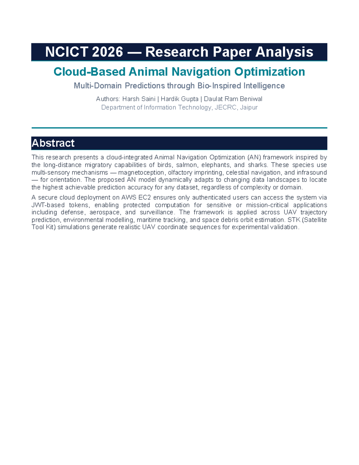 NCICT 2026 Research Paper: Animal Navigation Optimization Framework ...