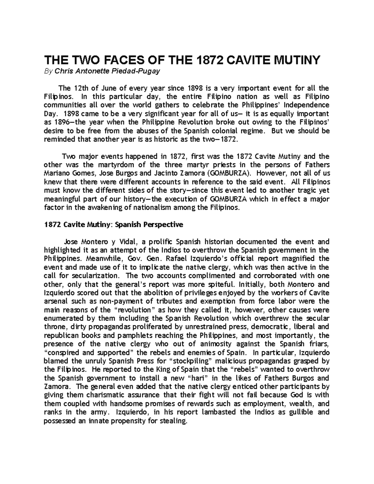The Dual Perspectives of the 1872 Cavite Mutiny: A Historical Analysis ...