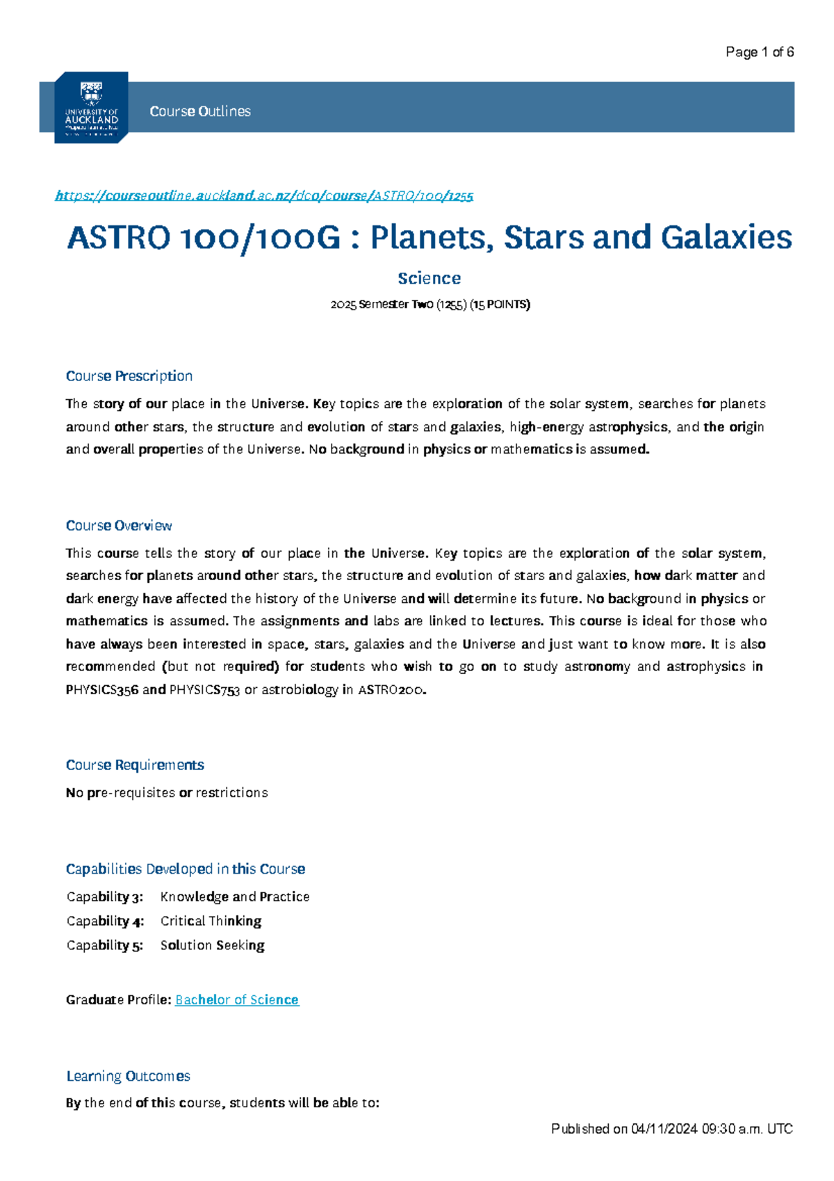 Astro 100 100G - 2025 Semester Two - Course Outline - CourseCourse ...