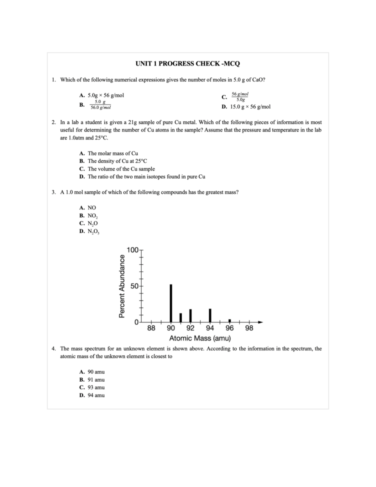 Unit 1 AP Chem Review Notes and Key Concepts - Studocu