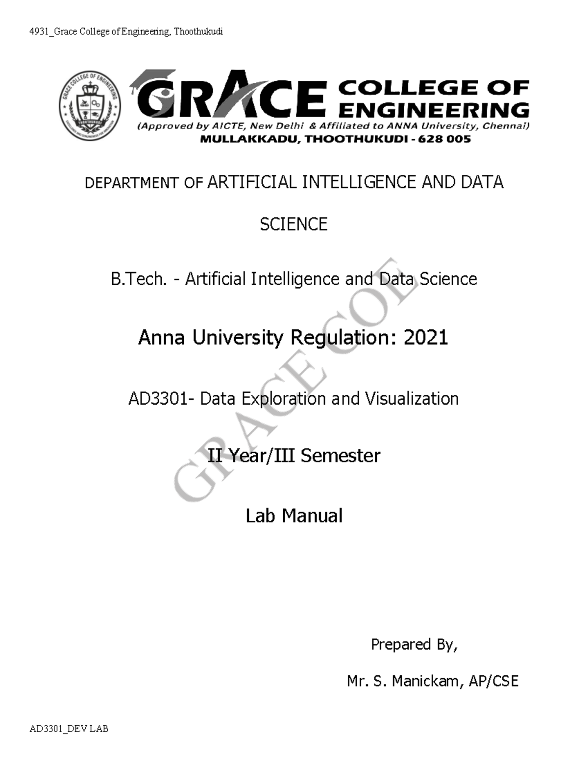 AD3301_DEV Lab Manual: Data Exploration & Visualization Techniques - Studocu