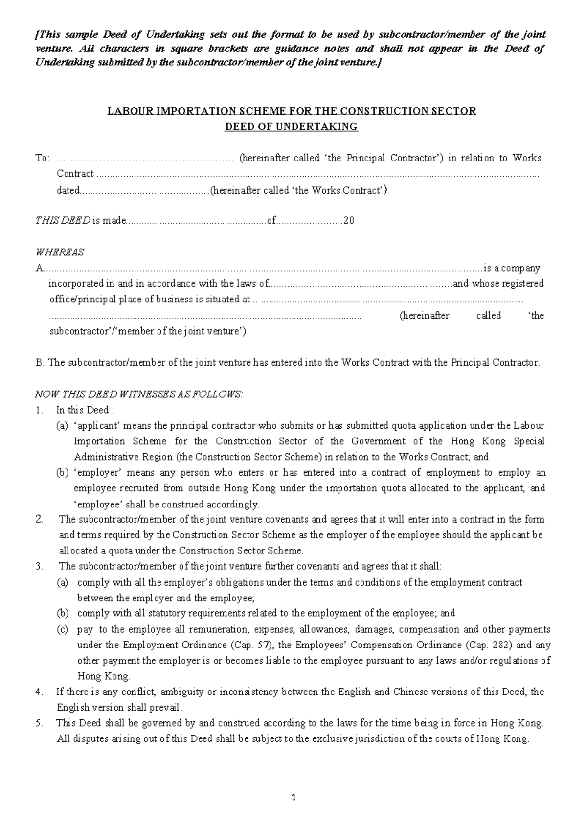 LABOUR IMPORTATION SCHEME DEED OF UNDERTAKING SAMPLE - Studocu
