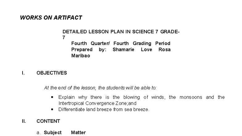 Detailed Lesson Plan on Atmospheric Phenomena - Science 7 (4th Grading ...