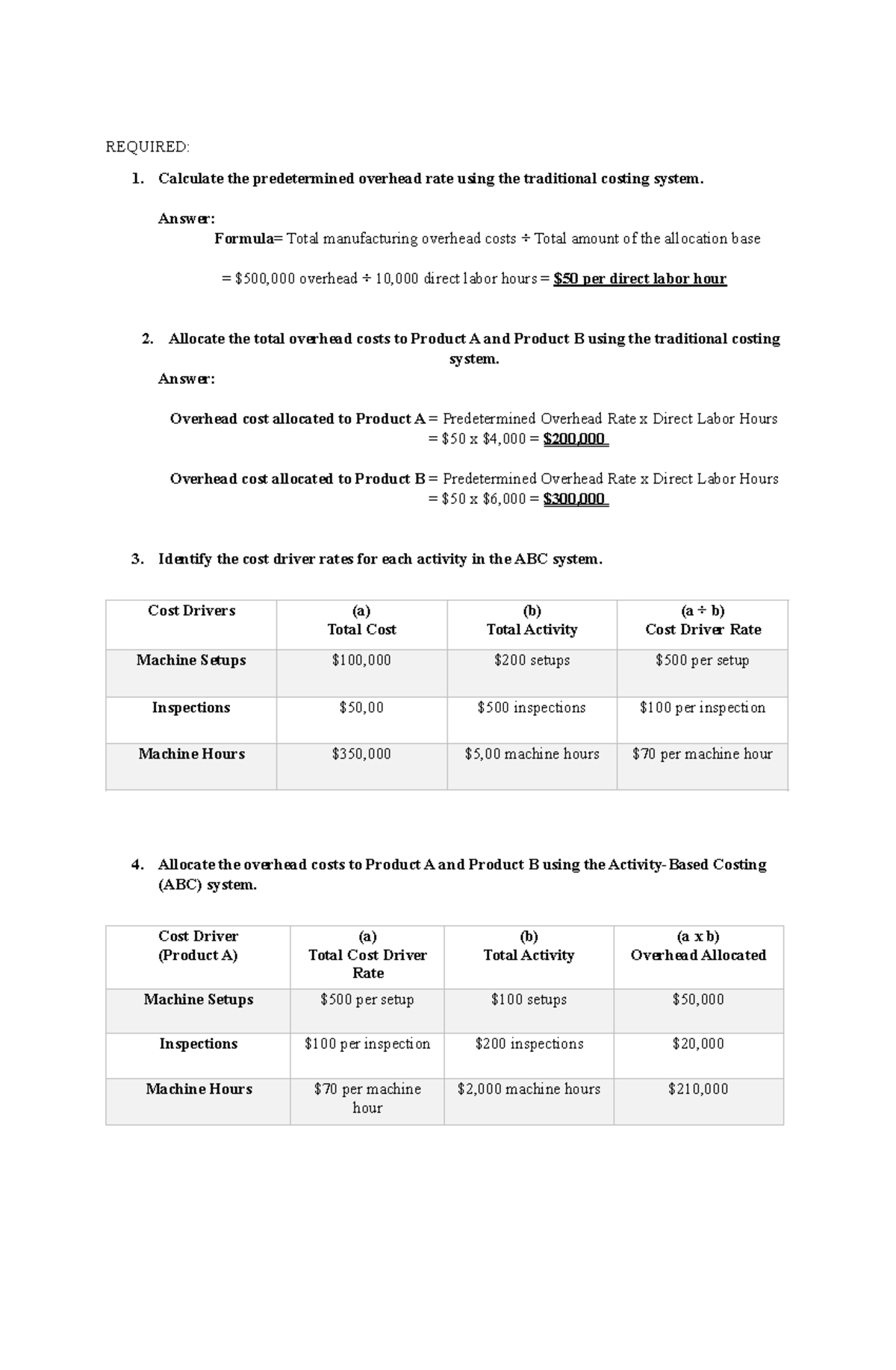 Activity 1 SCM - Quiz - REQUIRED: Calculate the predetermined overhead ...