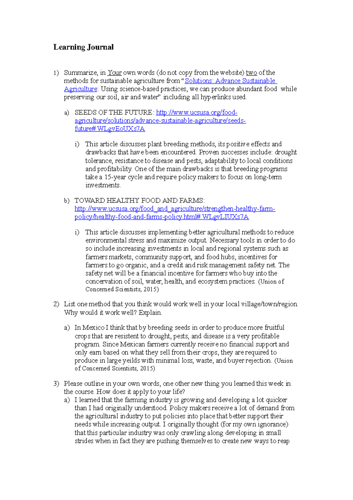 ENVS 1301 - Learning Journal Unit 5 - Learning Journal Summarize, in ...