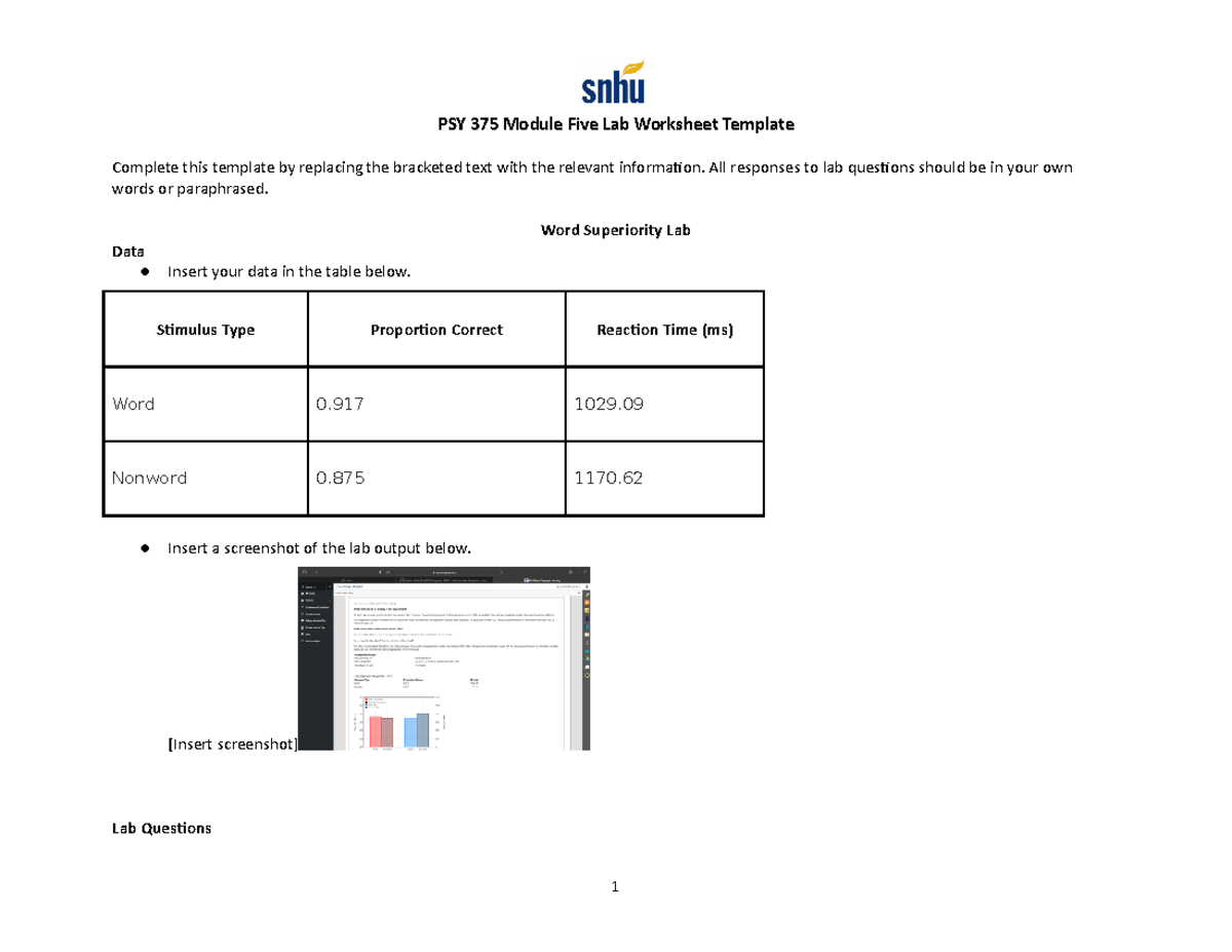 PSY 375 Module Five Lab Worksheet Template - PSY 375 Module Five Lab ...