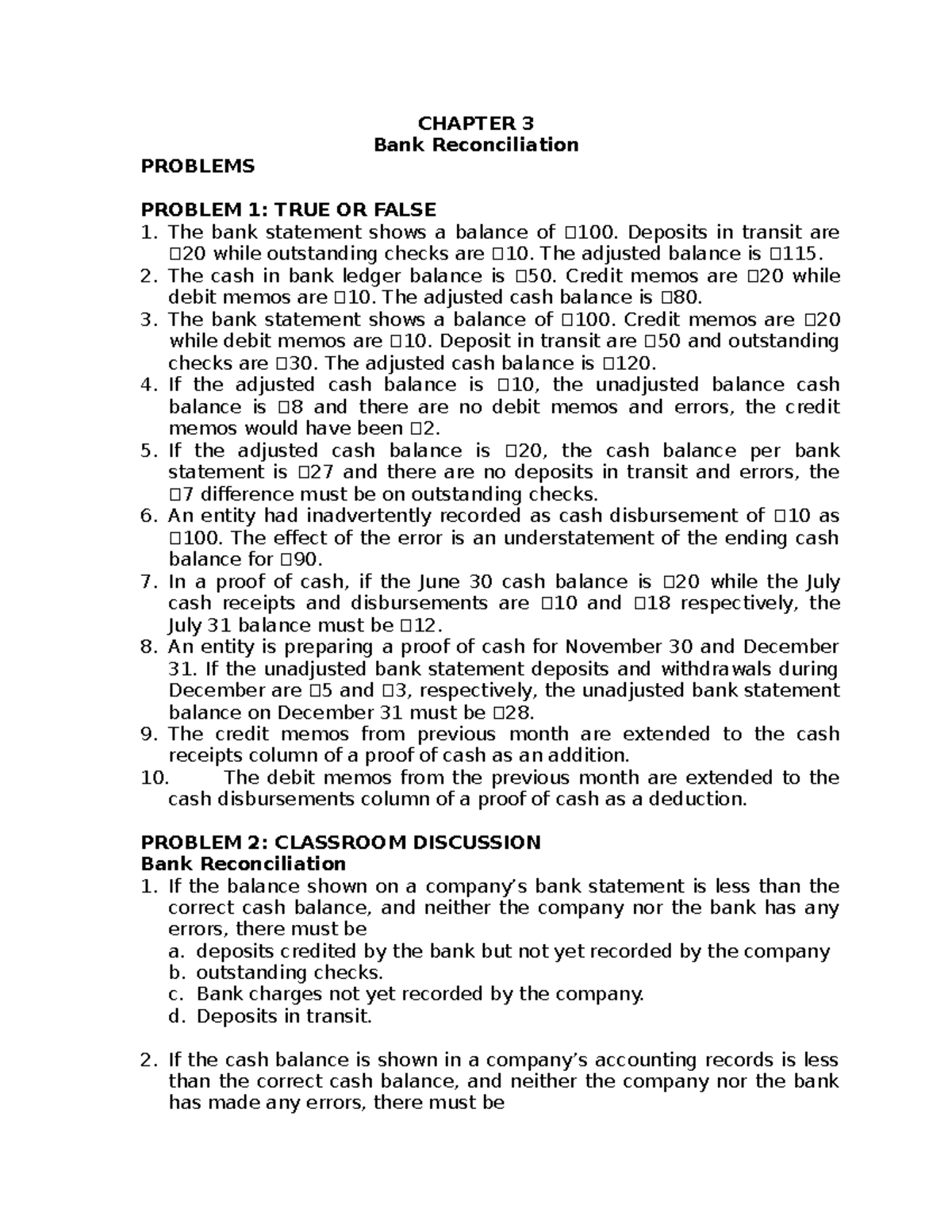 Chapter 3 - Practice materials - CHAPTER 3 Bank Reconciliation PROBLEMS ...