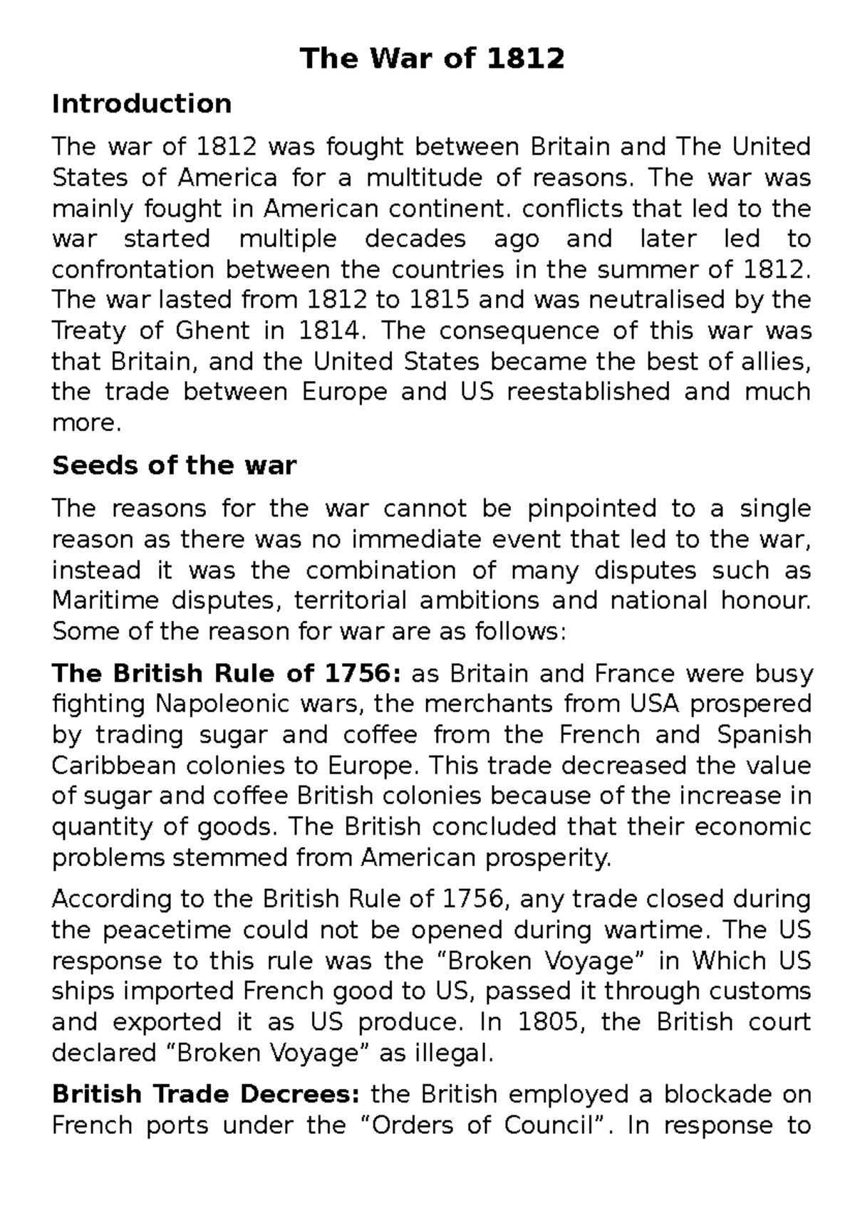 The War of 1812 - the reasons for the war of 1812 and what occured ...