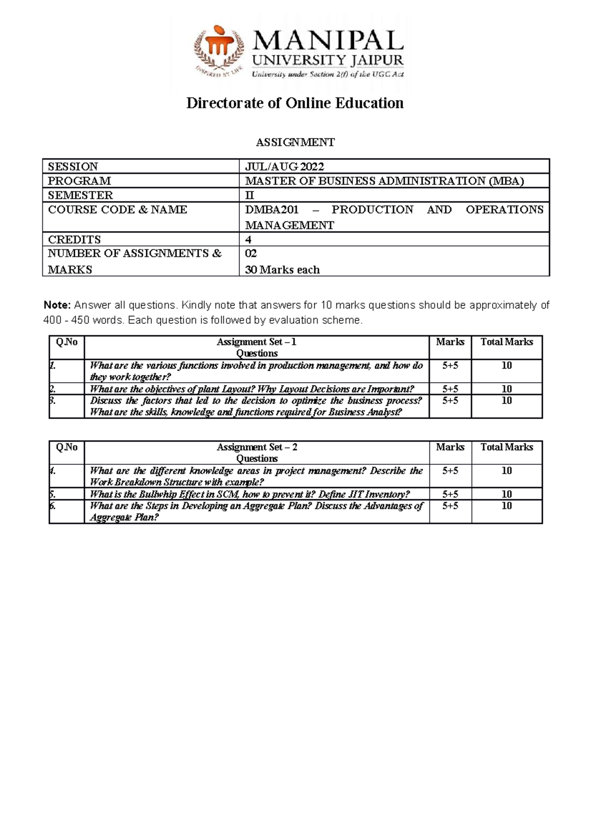 MBA Sem-II Assignments Collection: DMBA201, DMBA202, DMBA203, DMB1206 ...
