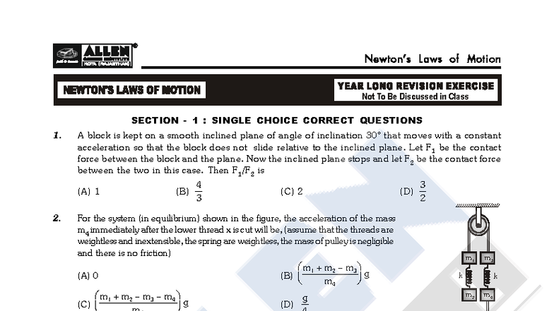 NLM Year Long Practice Questions on Laws of Motion - Studocu