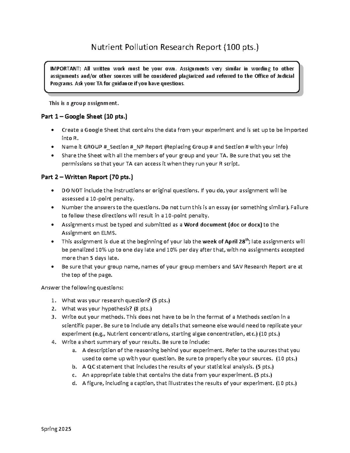 Nutrient Pollution Research Report Spr25 - Spring 2025 Nutrient ...