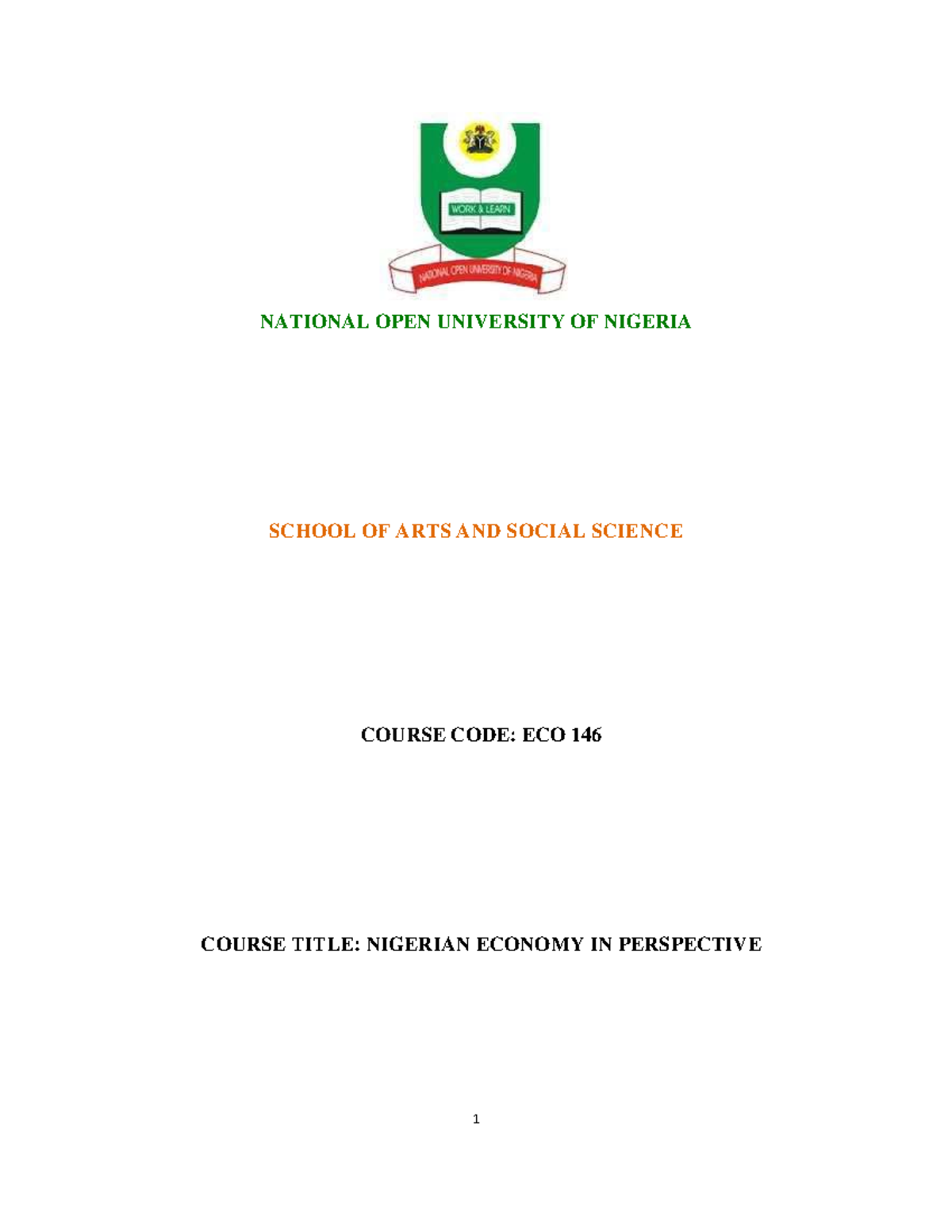 ECO 146 - Exploring the Structure of the Nigerian Economy - Studocu