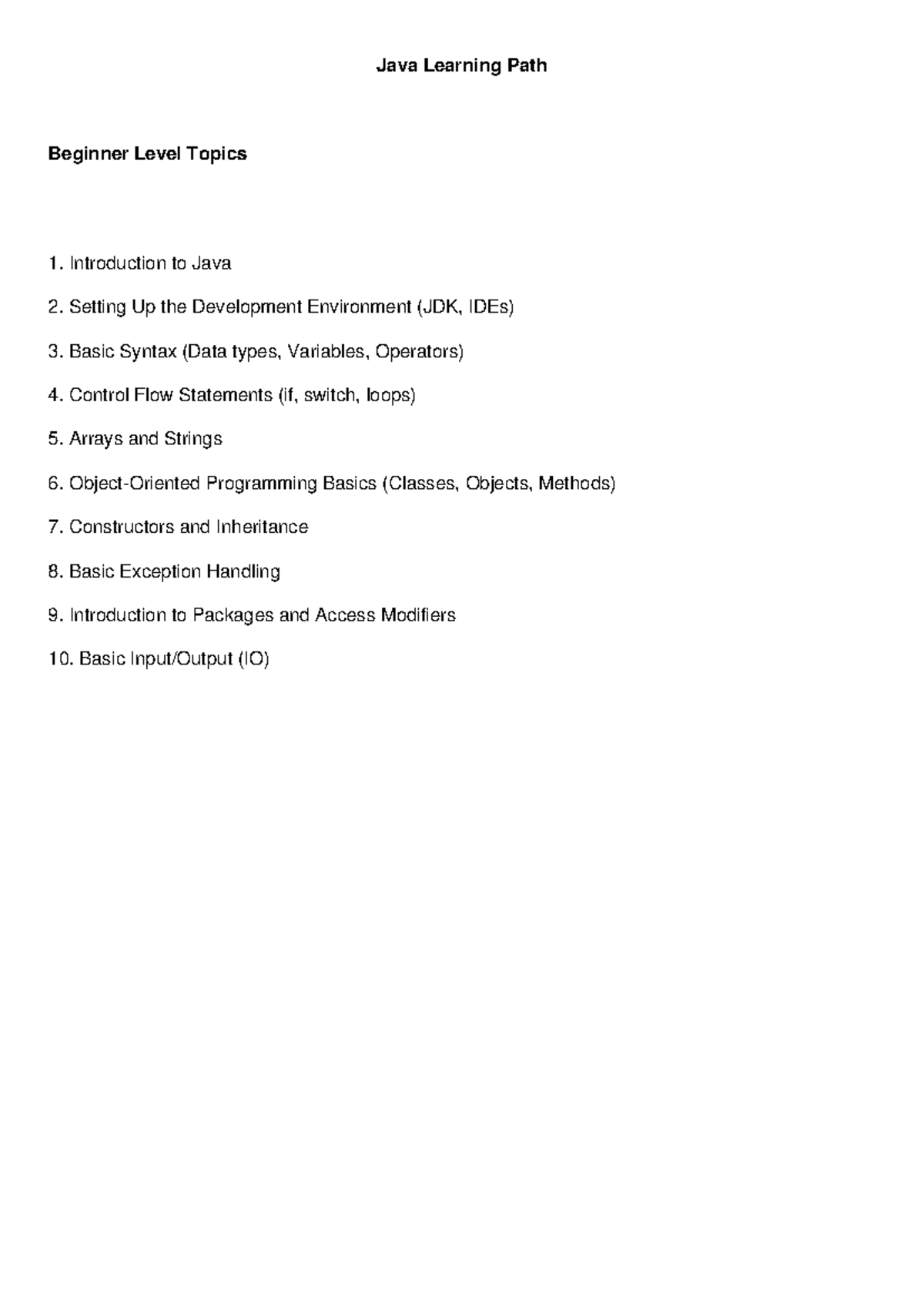 Java Learning Path: Comprehensive Roadmap for Beginners - Studocu
