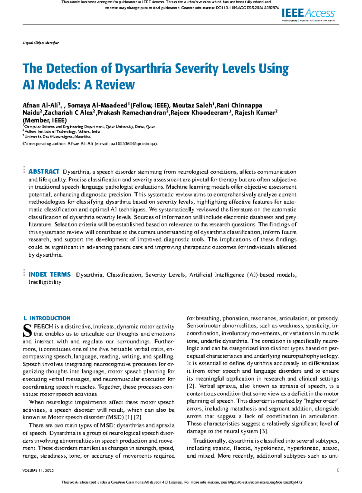 The Detection of Dysarthria Severity Levels Using - Digital Object ...