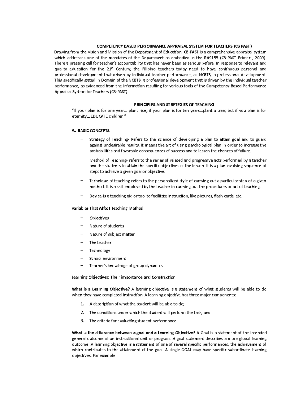 Competency-Based Performance Appraisal System for Teachers (Prof Edu 17 ...