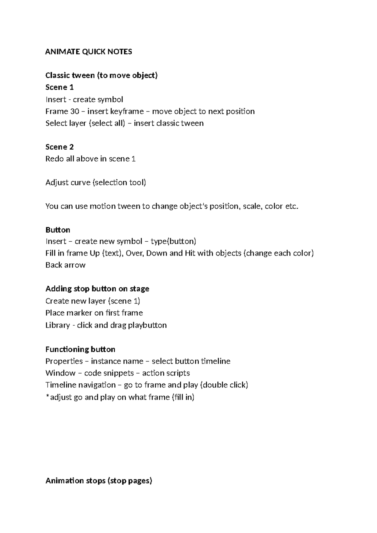 Animate Notes BY SENA - ANIMATE QUICK NOTES Classic tween (to move ...