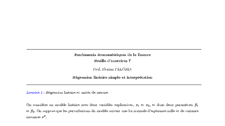 Feuille d'exercices 7 : Régression Linéaire Simple - Prof. PELGRIN ...