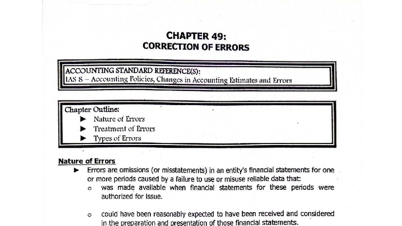 CHAPTER 49: CORRECTION OF ERRORS IN ACCOUNTING (IAS 8) - Studocu