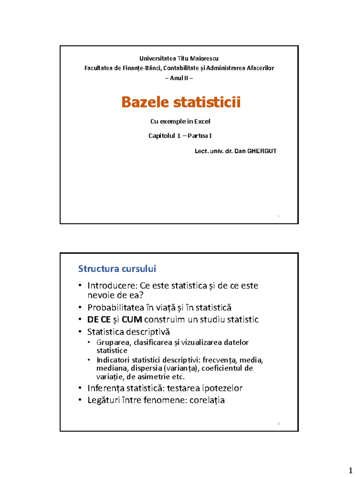 Bazele Statisticii - An II - Universitatea Titu Maiorescu - Capitolul 1 ...