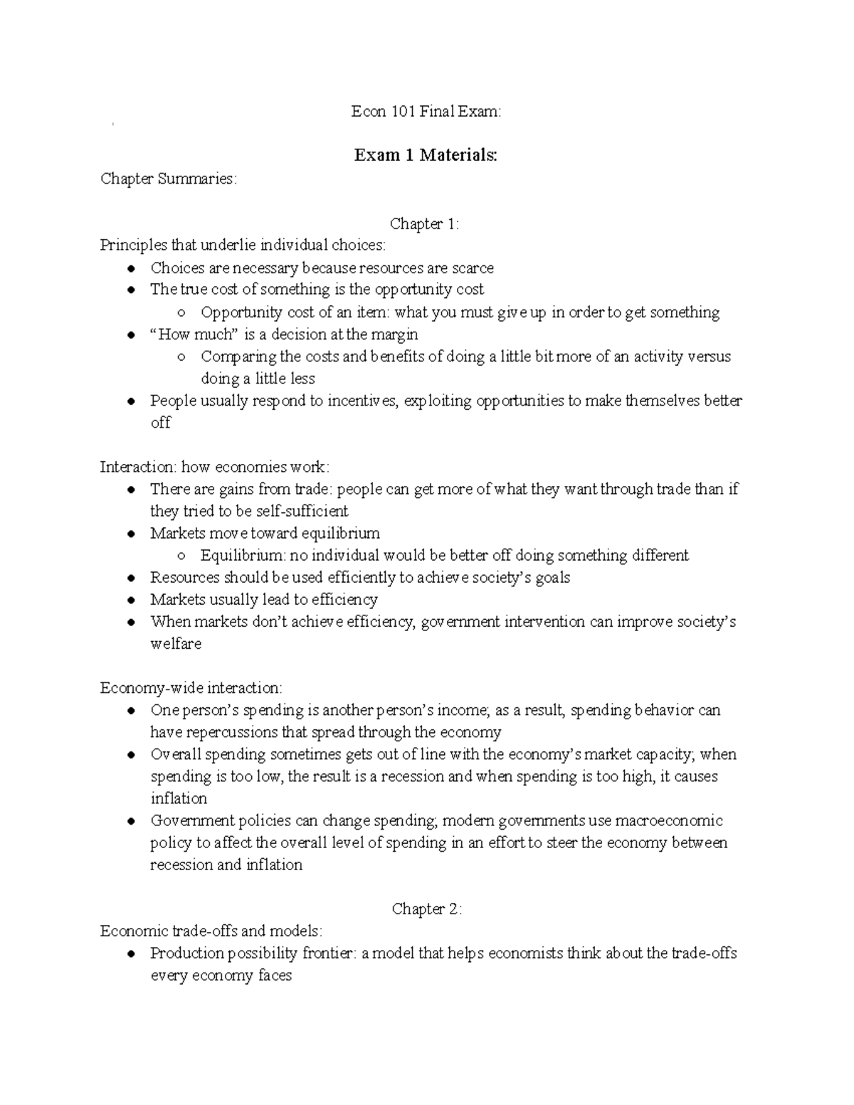Econ 101 Final Exam: Comprehensive Review Notes & Chapter Summaries ...