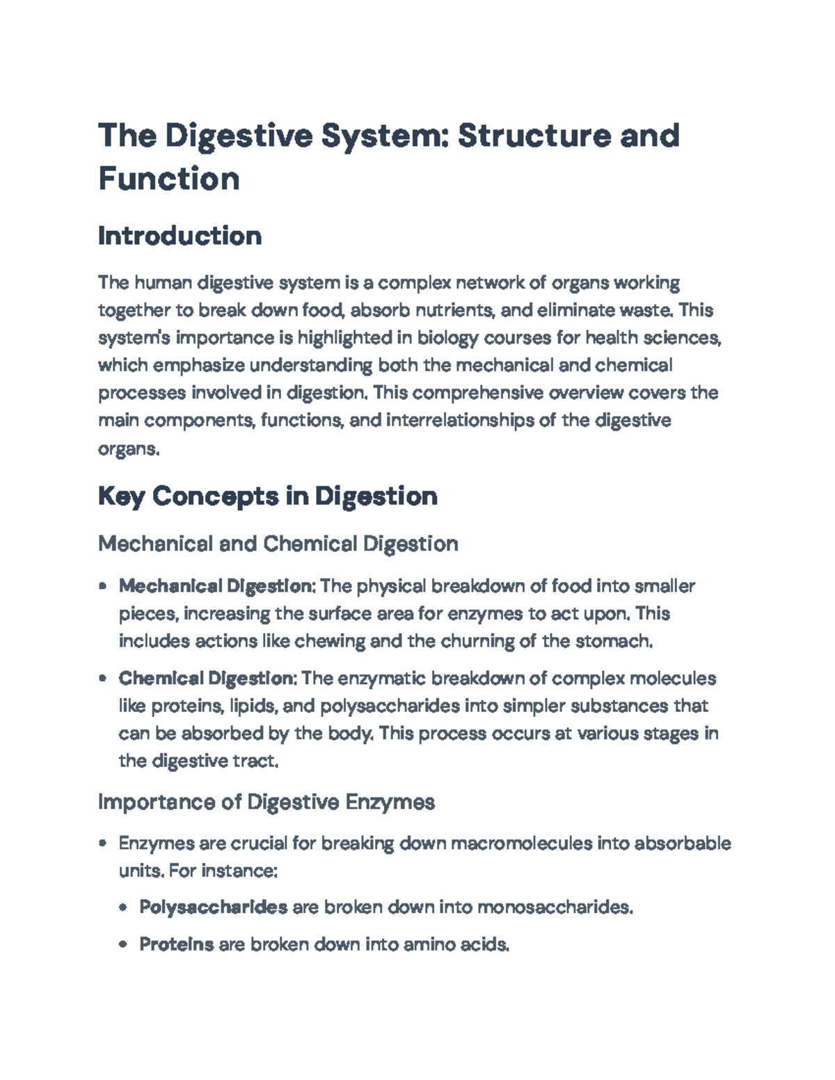 Digestive System Overview: Structure, Function, and Health Insights - Studocu