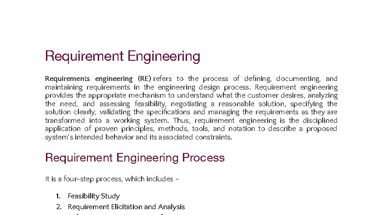 Requirement Engineering: Key Processes and Specifications - Studocu