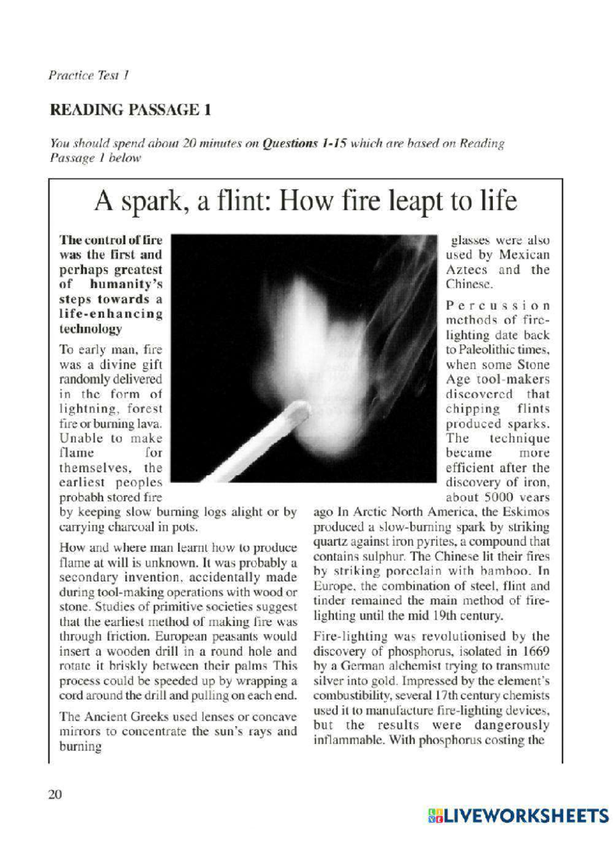 Practice Test 1: Reading Passage on Fire Creation Techniques - Studocu
