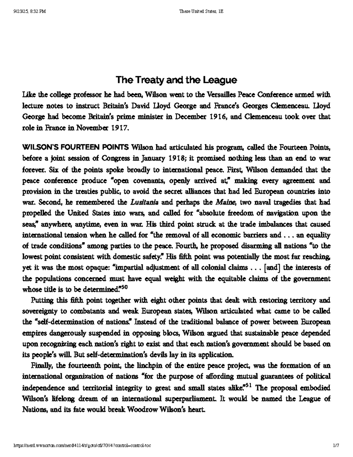 Wilson's Fourteen Points & the League of Nations Struggle (HIST 1E ...