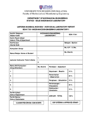 Assignment 1 Static DF230034 - ASSIGNMENT 1 KOD KURSUS: BFC 10103 NAMA KURSUS: STATIC AND ...