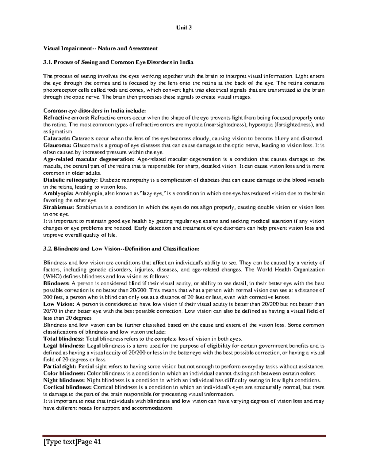 Unit 3: Visual Nature & Eye Disorders in India - BSE103 Notes - Studocu