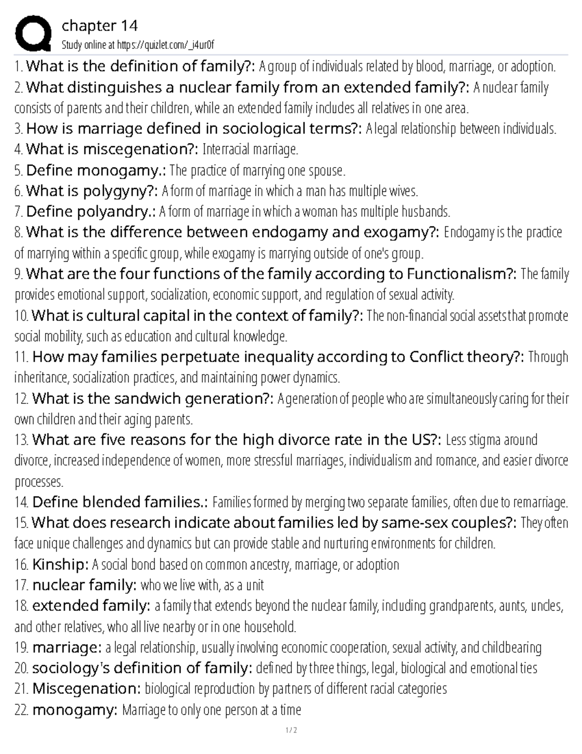 Sociological Insights on Family Structures - Chapter 14 - Studocu