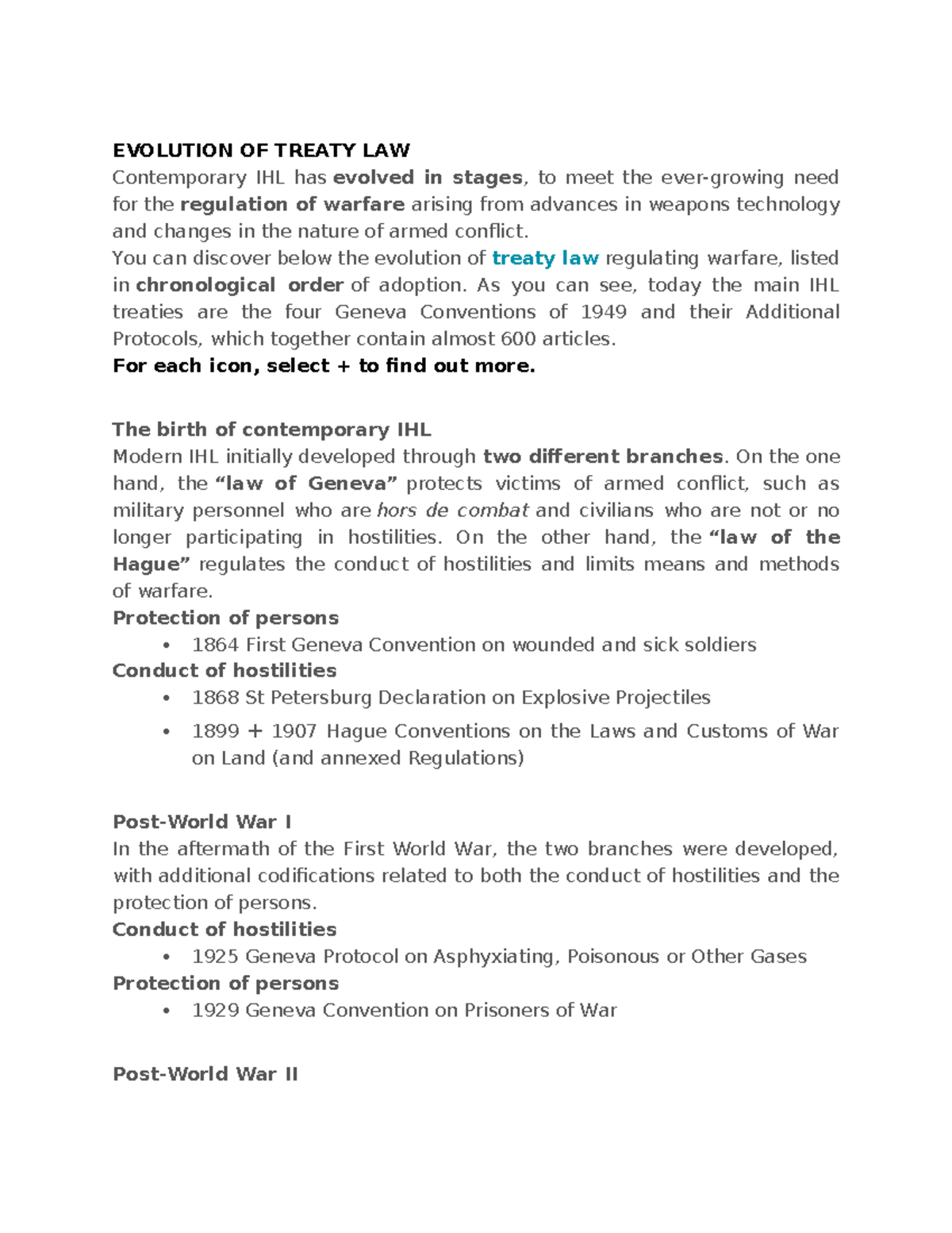 Evolution of treaty law in international humanitarian law (IHL) - Studocu