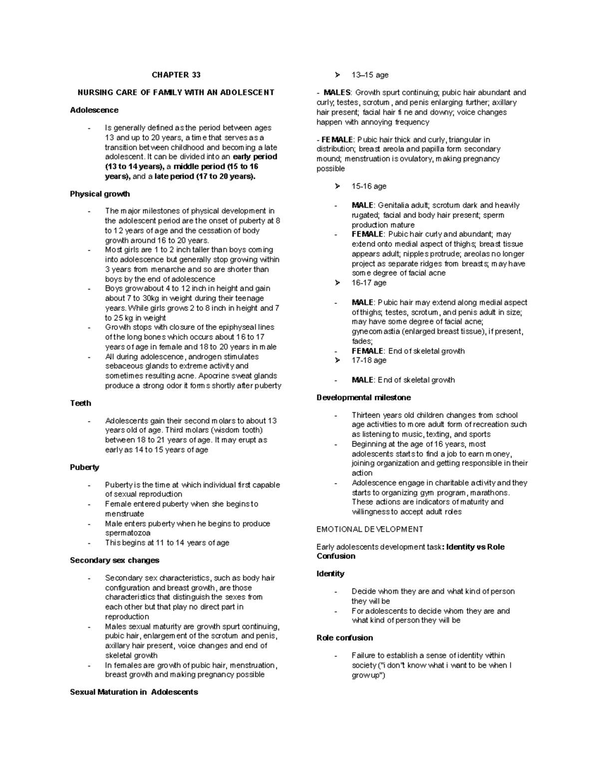 Chapter 33 - Nursing Care for Adolescents: Growth & Development ...
