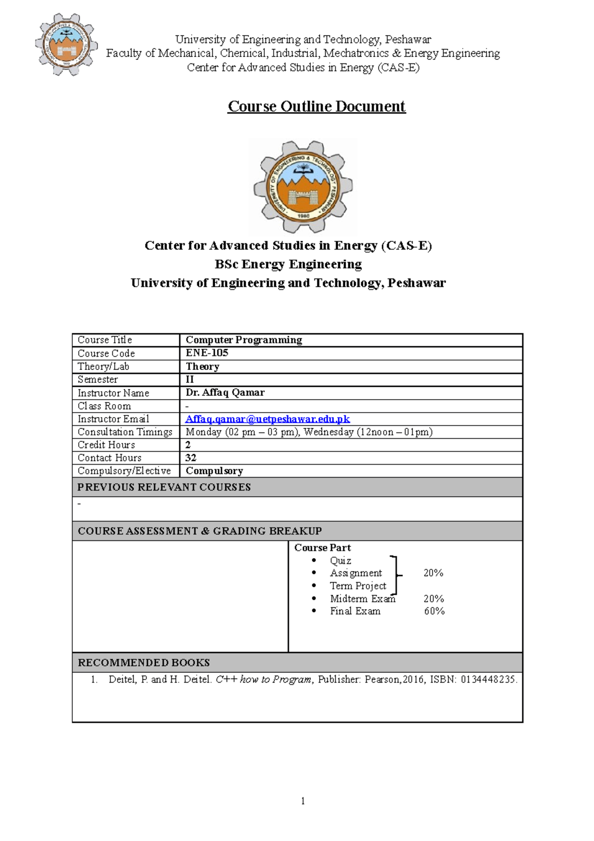 2 Course Outline - Computer Programming - Faculty of Mechanical ...