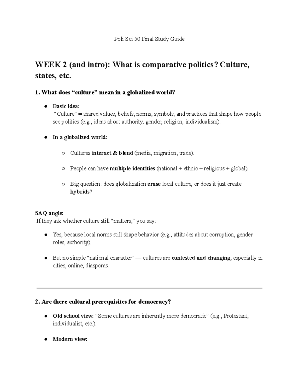 Poli Sci 50 Final Study Guide: Comparative Politics Insights and Key ...