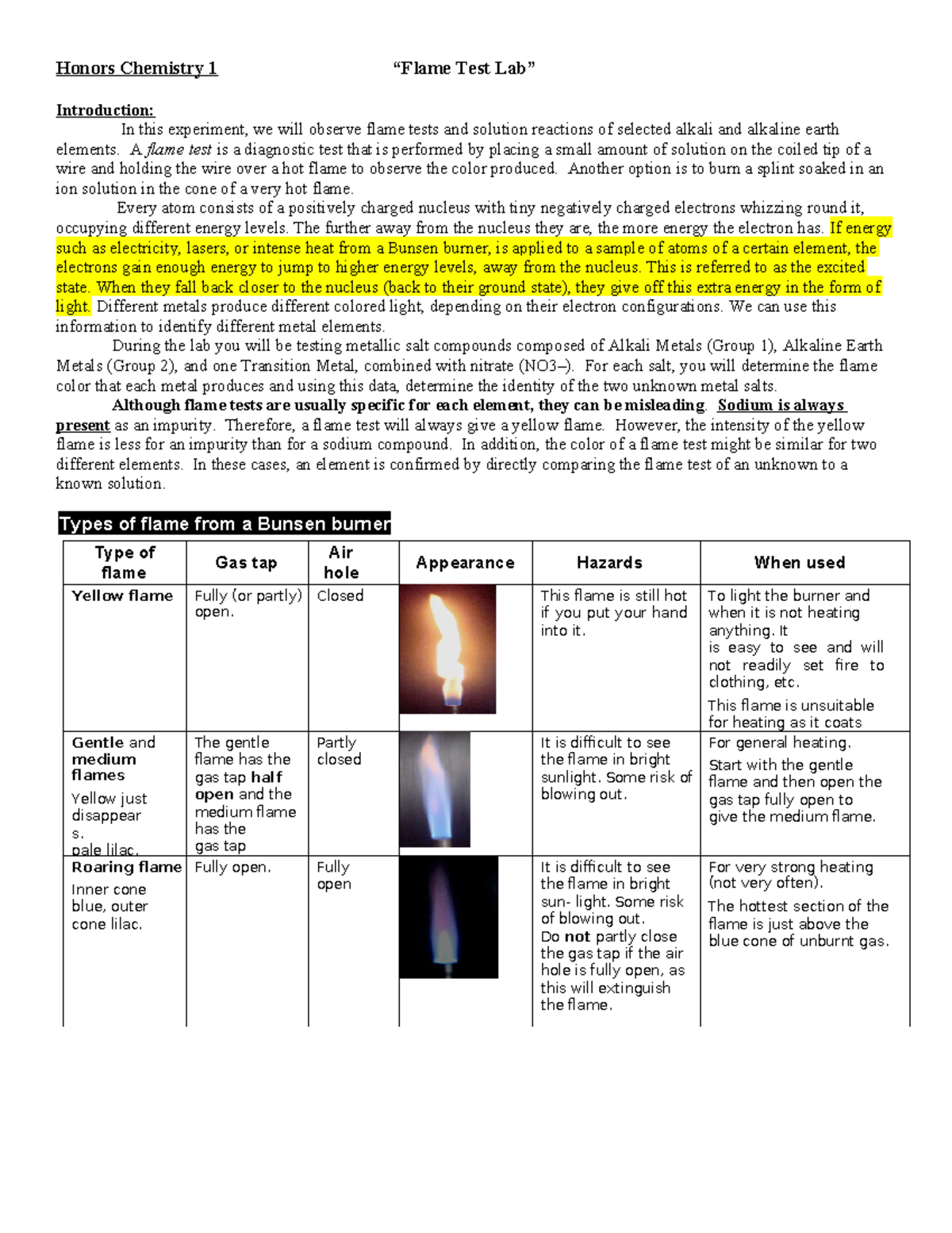 Flame Test Lab: Observing Alkali & Alkaline Earth Metals - Studocu
