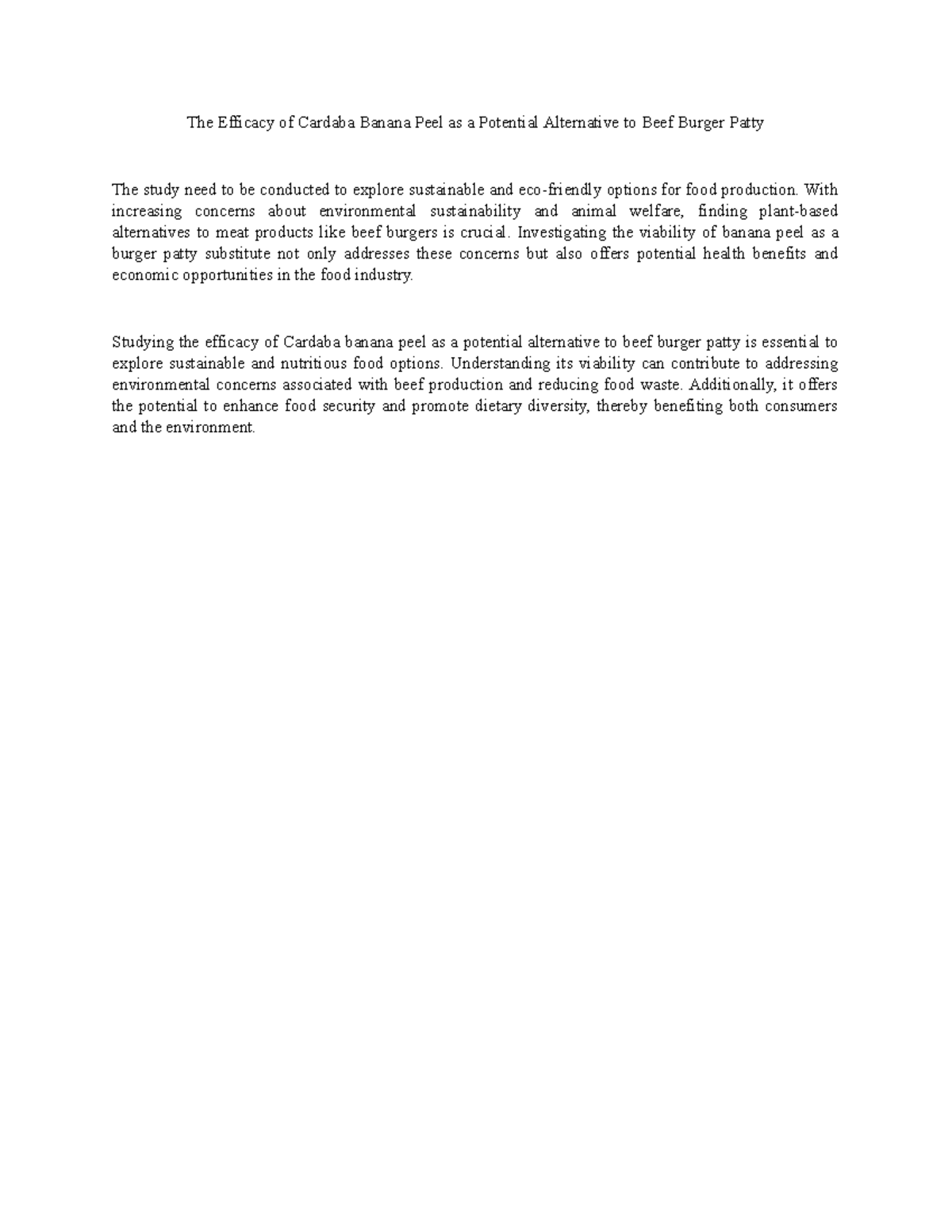 Research - Efficacy of Cardaba Banana Peel as a Beef Burger Alternative ...