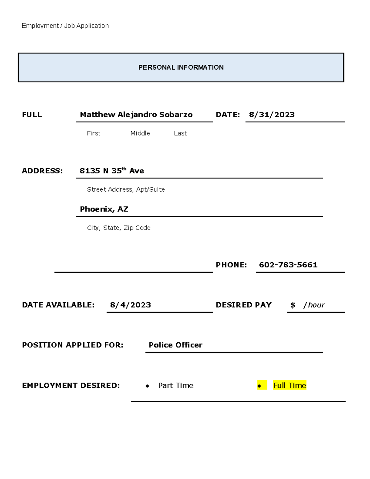 Job+Application - its for an assignment - Employment / Job Application ...