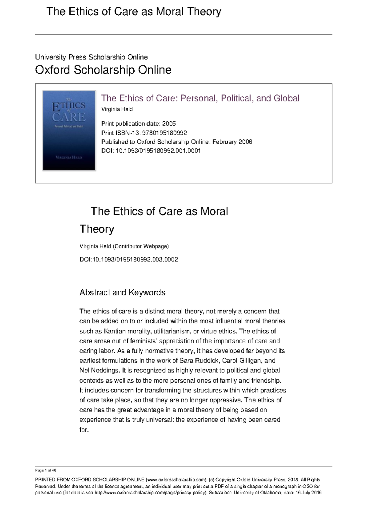 The Ethics of Care: A Comprehensive Approach to Moral Theory and ...