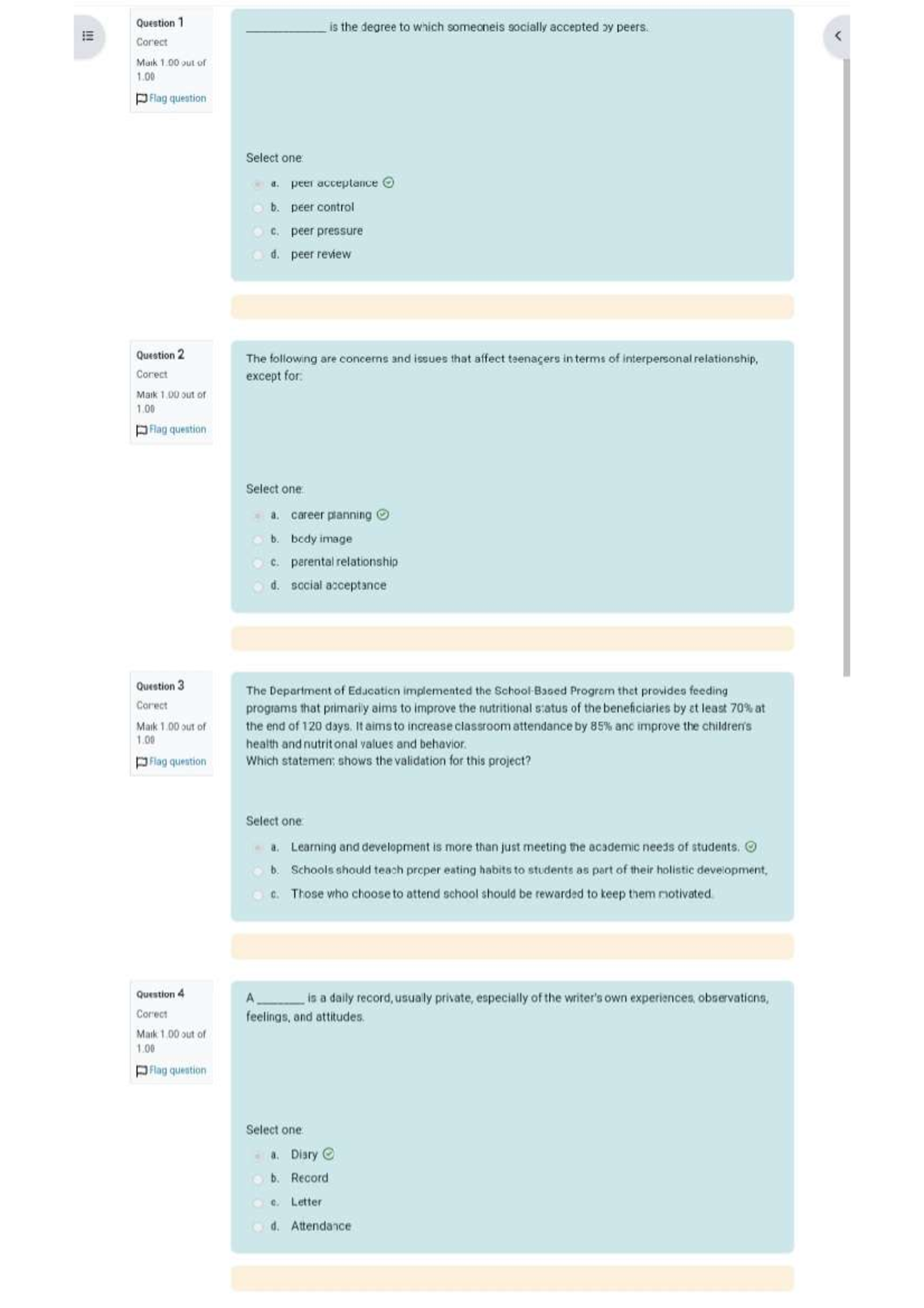 Performance Task Week 1 - Personal Development Quiz - Studocu