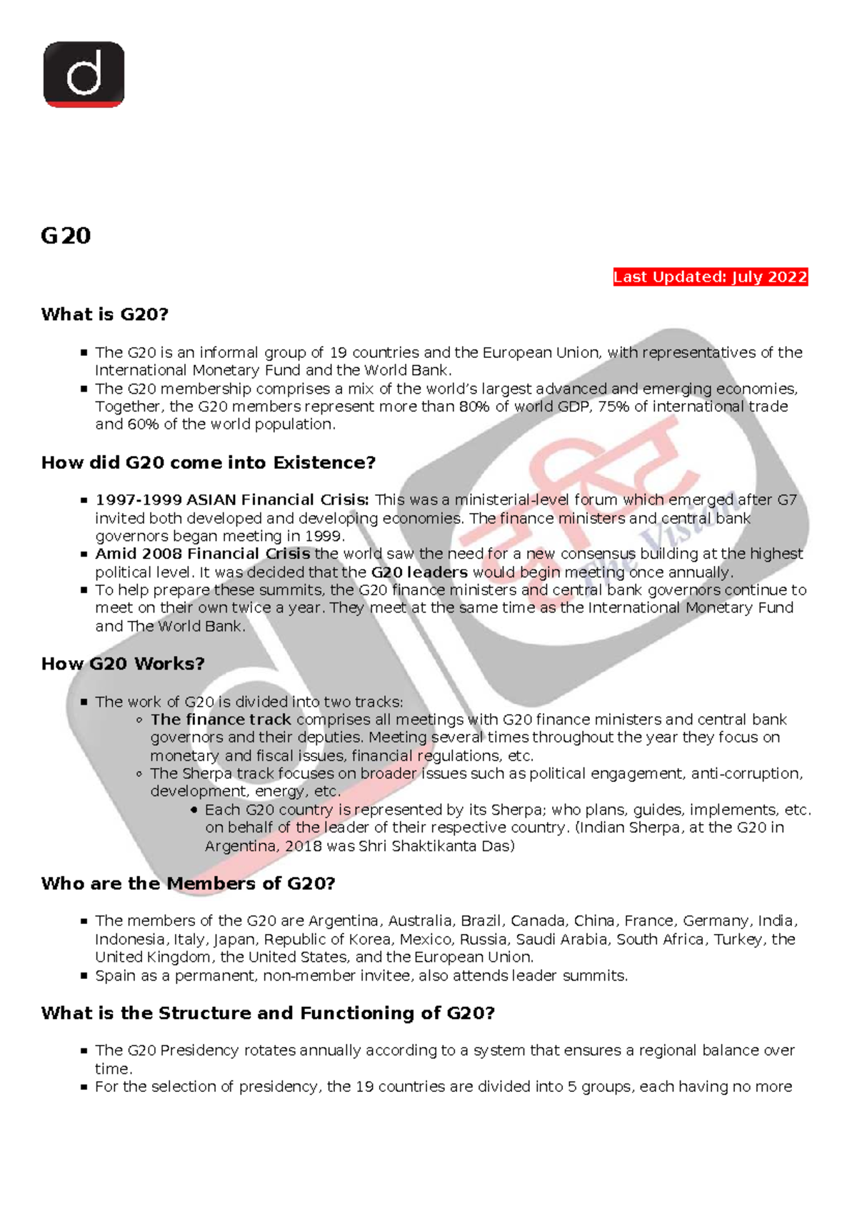 G20 Overview: Structure, Functioning, and Global Impact - Studocu
