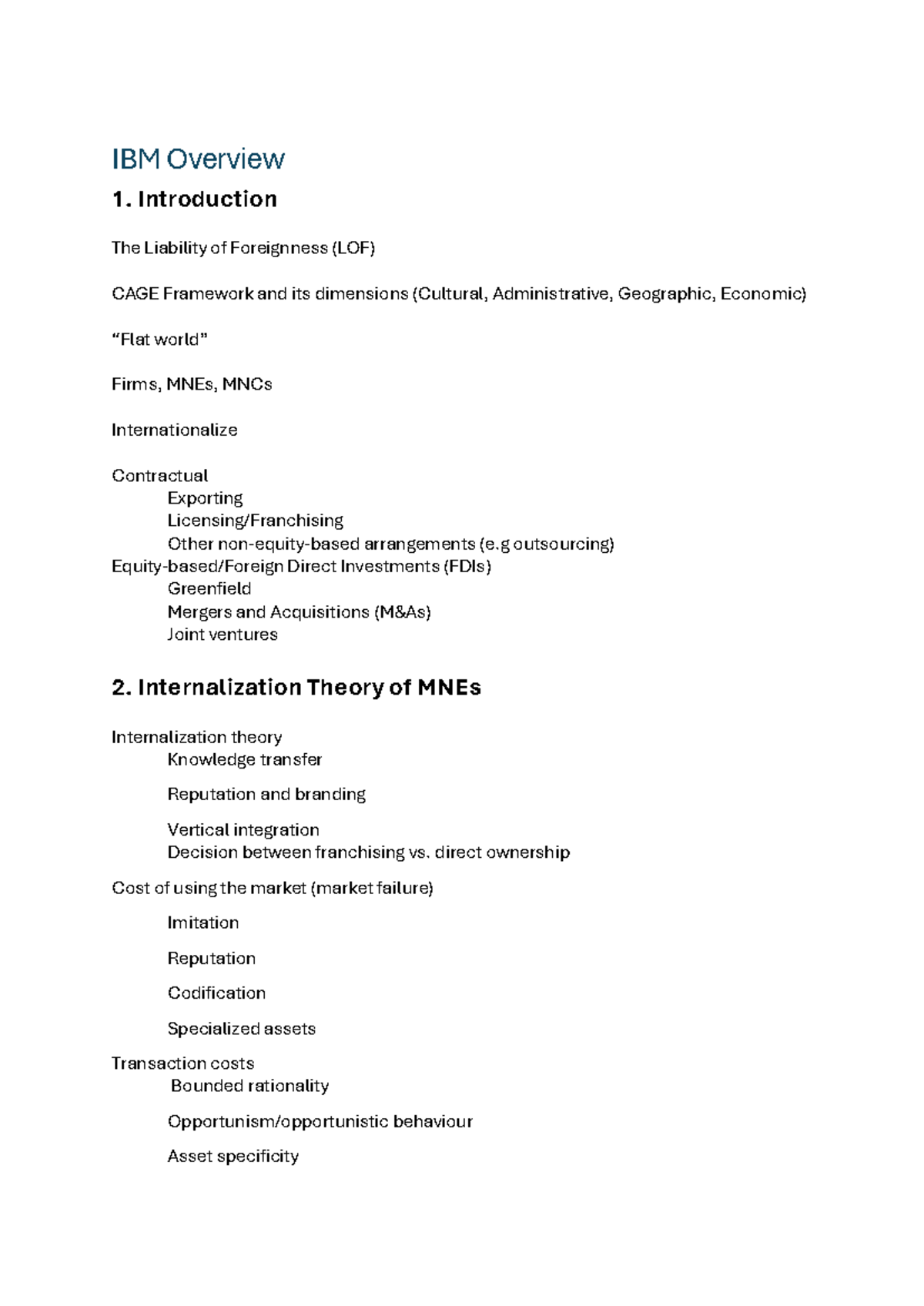 MNE Strategies and Theories: An Overview (Course Code: MGT 301) - Studocu