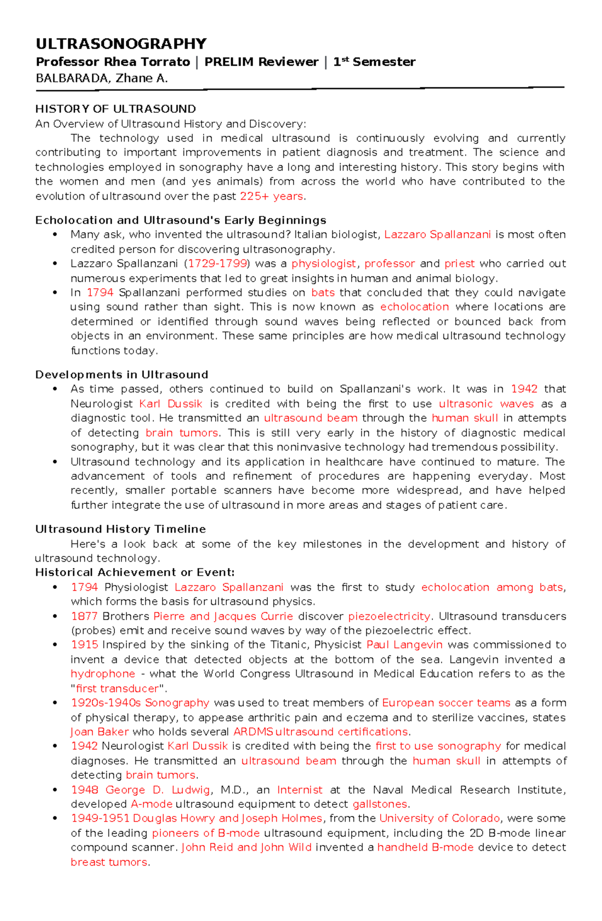 ULTRASONOGRAPHY (UTZ) Prelim Reviewer: History & Developments - Studocu