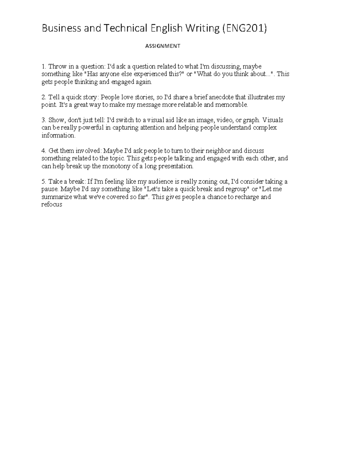 ENG201 Business & Technical English Writing: Engaging Presentation Tips ...