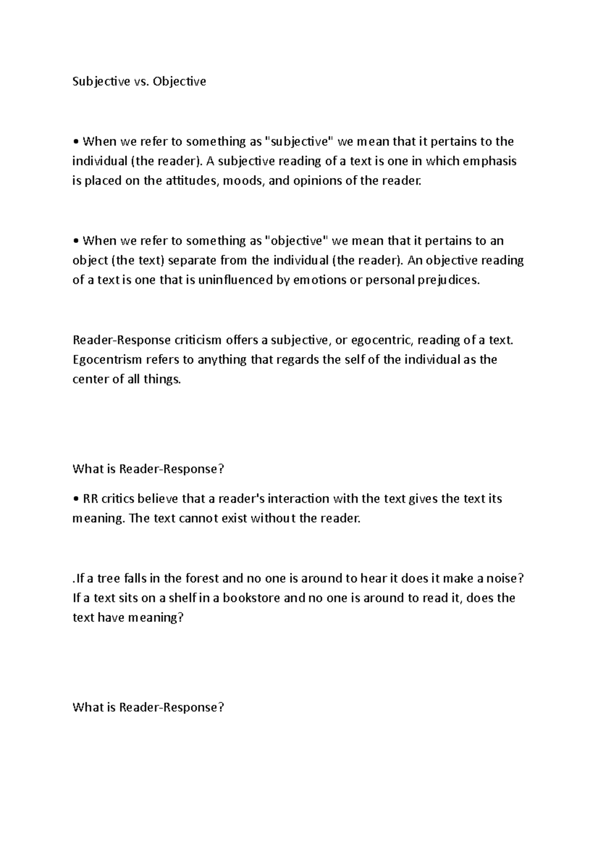 Subjective vs - Reader response theory characteristics - Subjective vs ...
